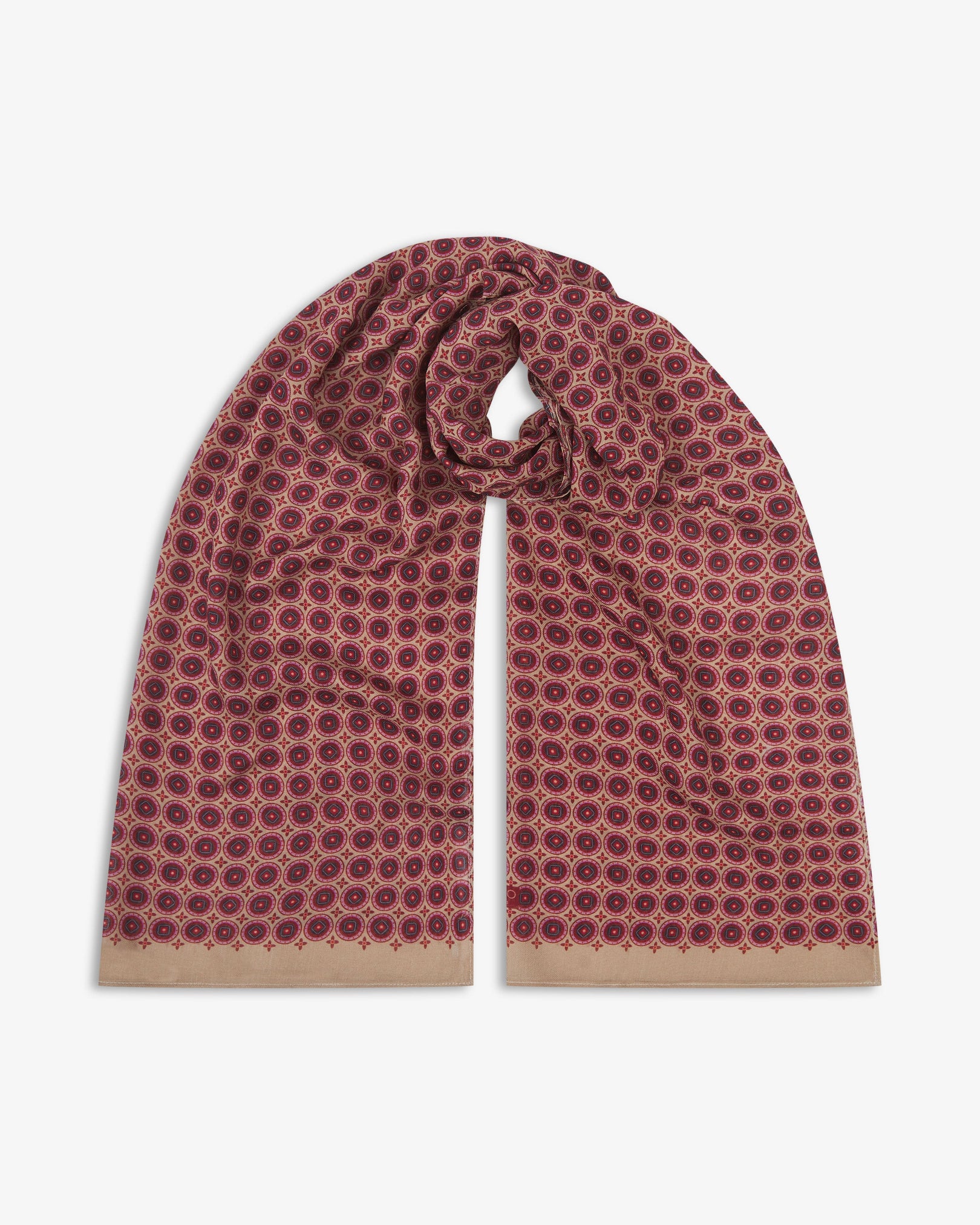 Bohemian Wide Scarf in Cream Pink & Red Geometric | Soho Scarves
