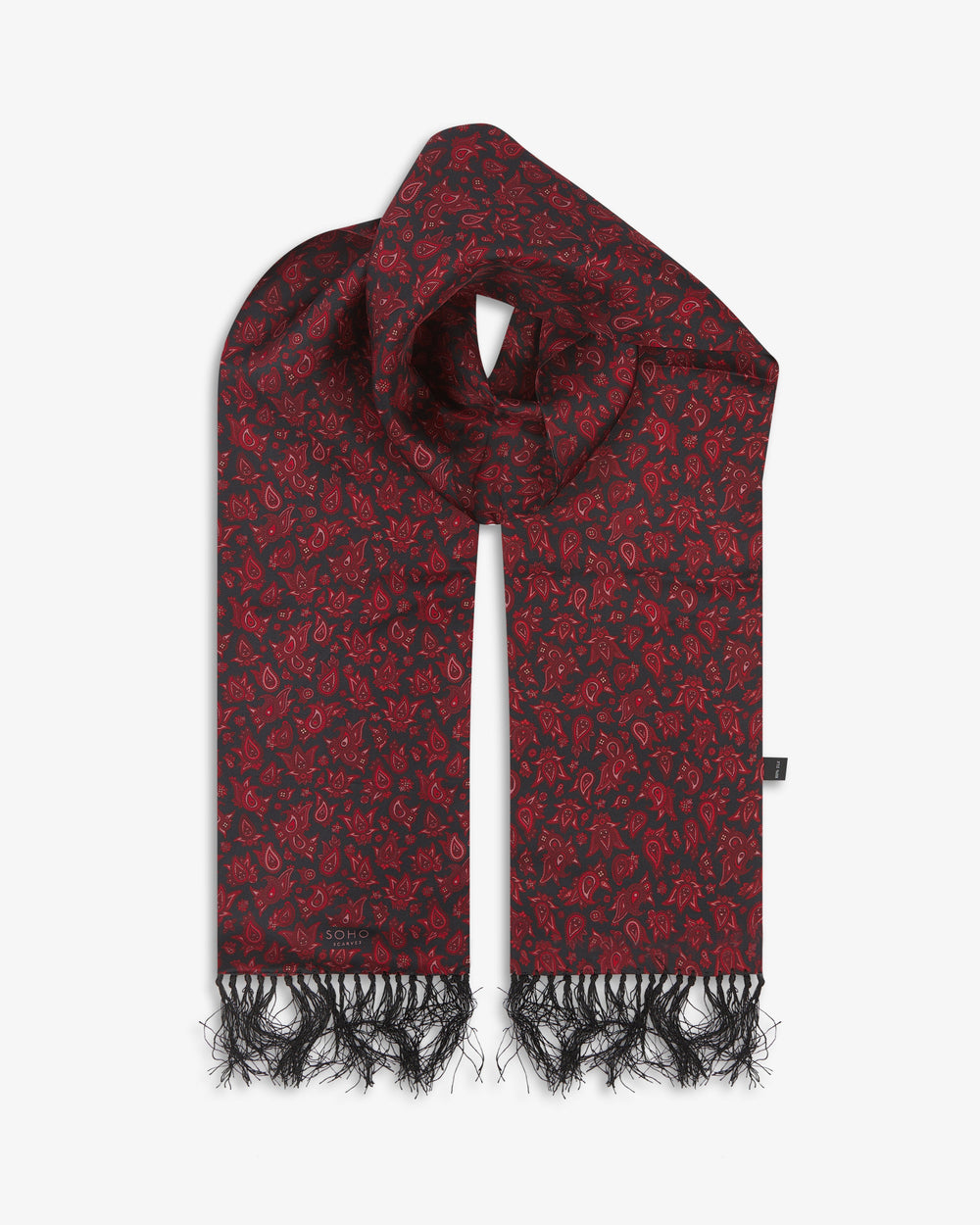 Silk Aviator Scarf in Red & Black Paisley | Soho Scarves