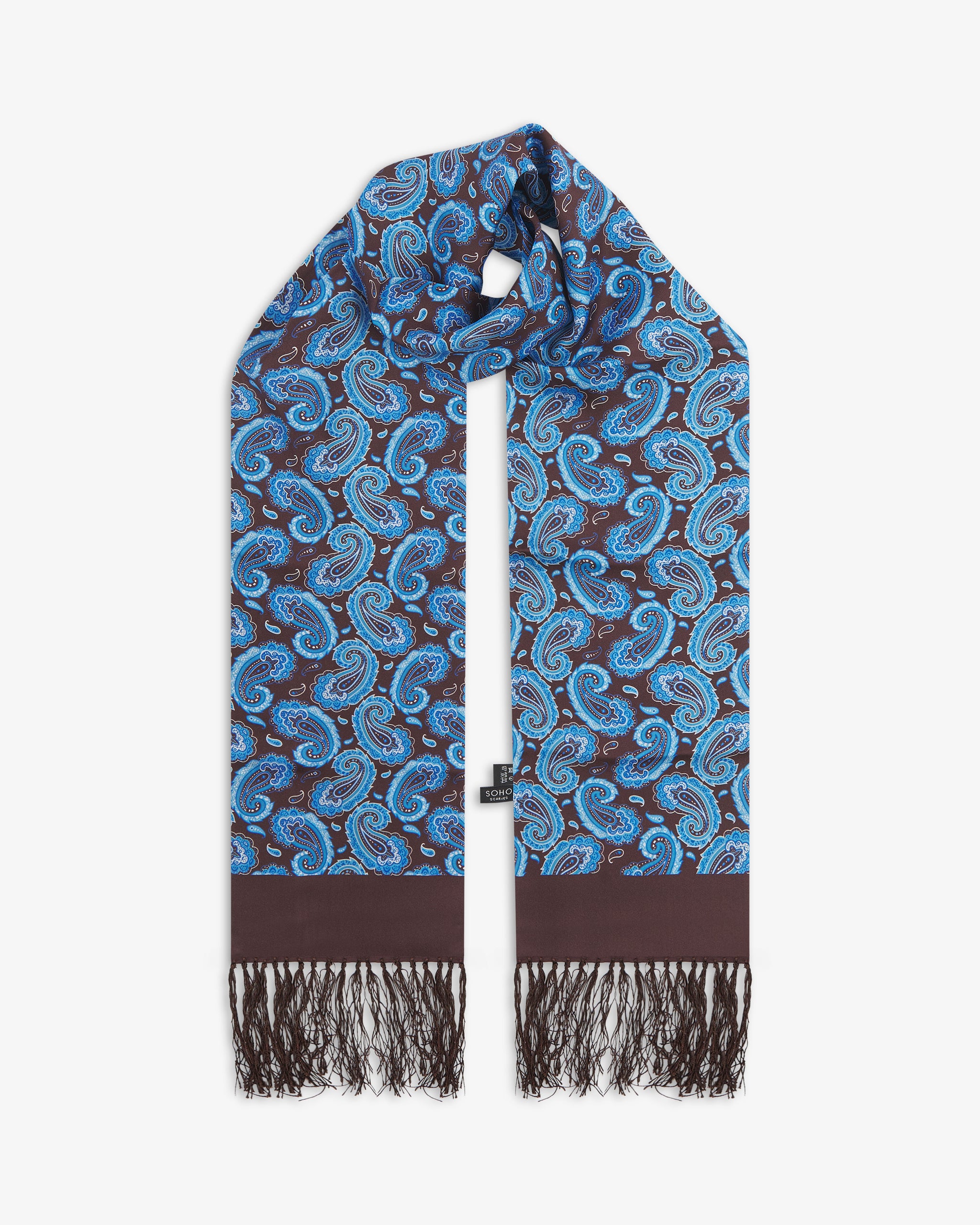 Men's Silk Aviator Scarf | Brown & Blue Paisley | The Myers