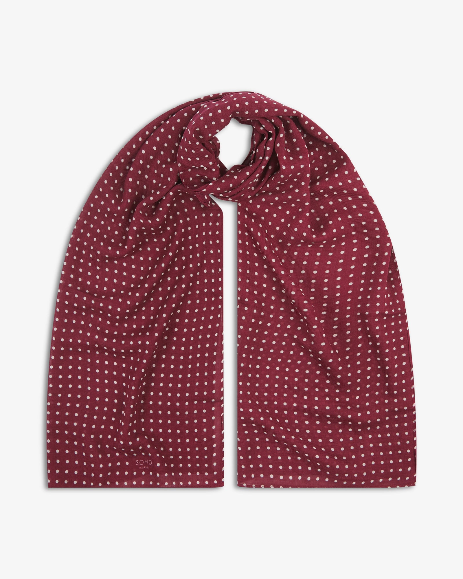 Bohemian Wide Scarf in Maroon & White Polka Dot | Soho Scarves