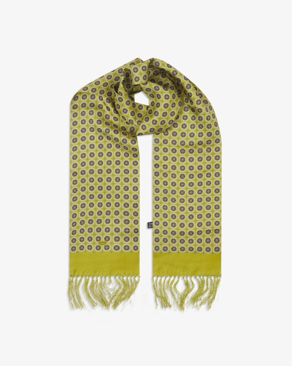 Silk Aviator Scarf in Brown & Lime Geometric | Soho Scarves