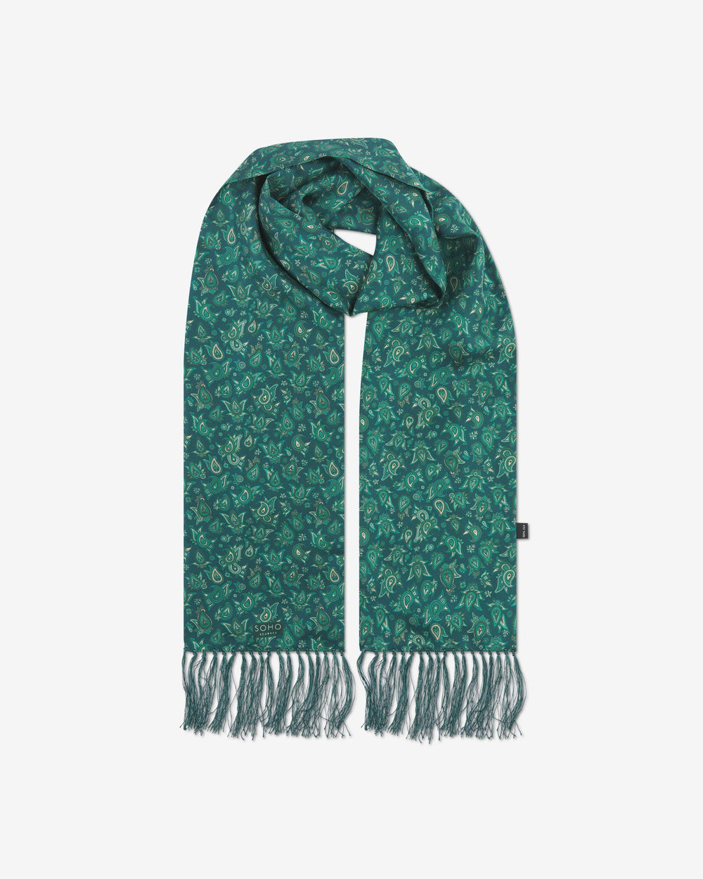 Silk Aviator Scarf in Emerald Green Small Paisley | Soho Scarves
