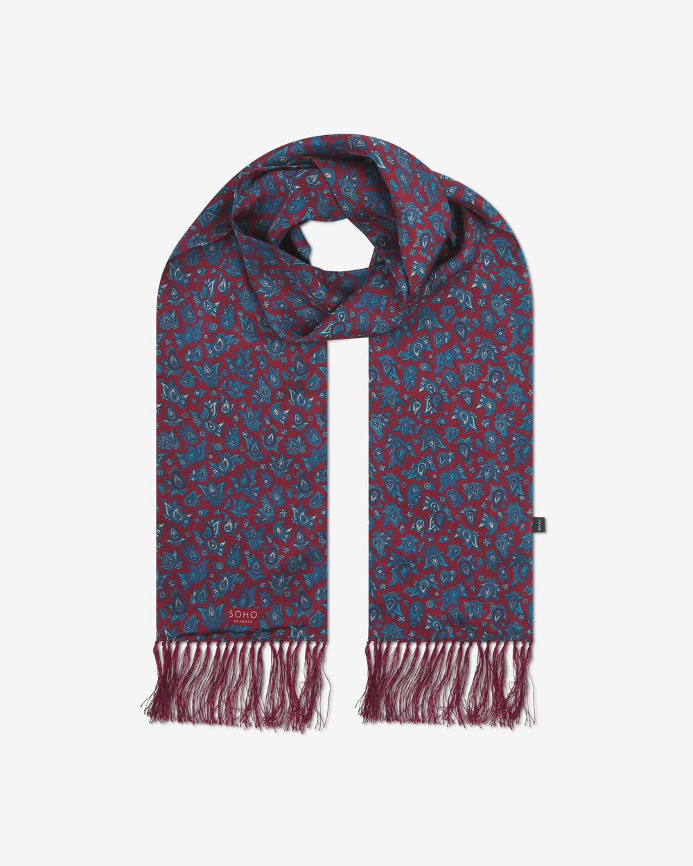 Silk Aviator Scarf in Rust Red Small Paisley | Soho Scarves