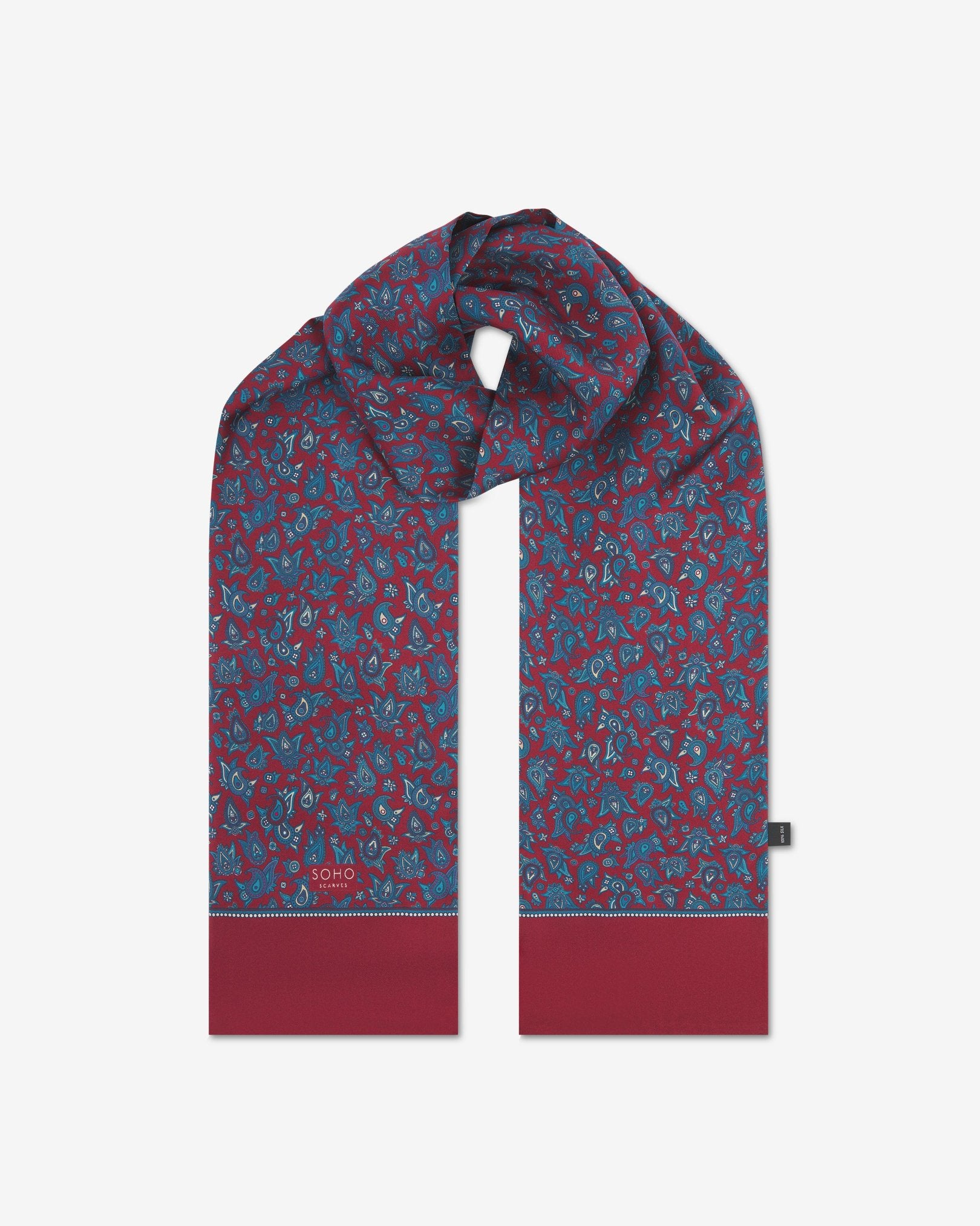 Silk Scarf in Rust Red Small Paisley | Soho Scarves
