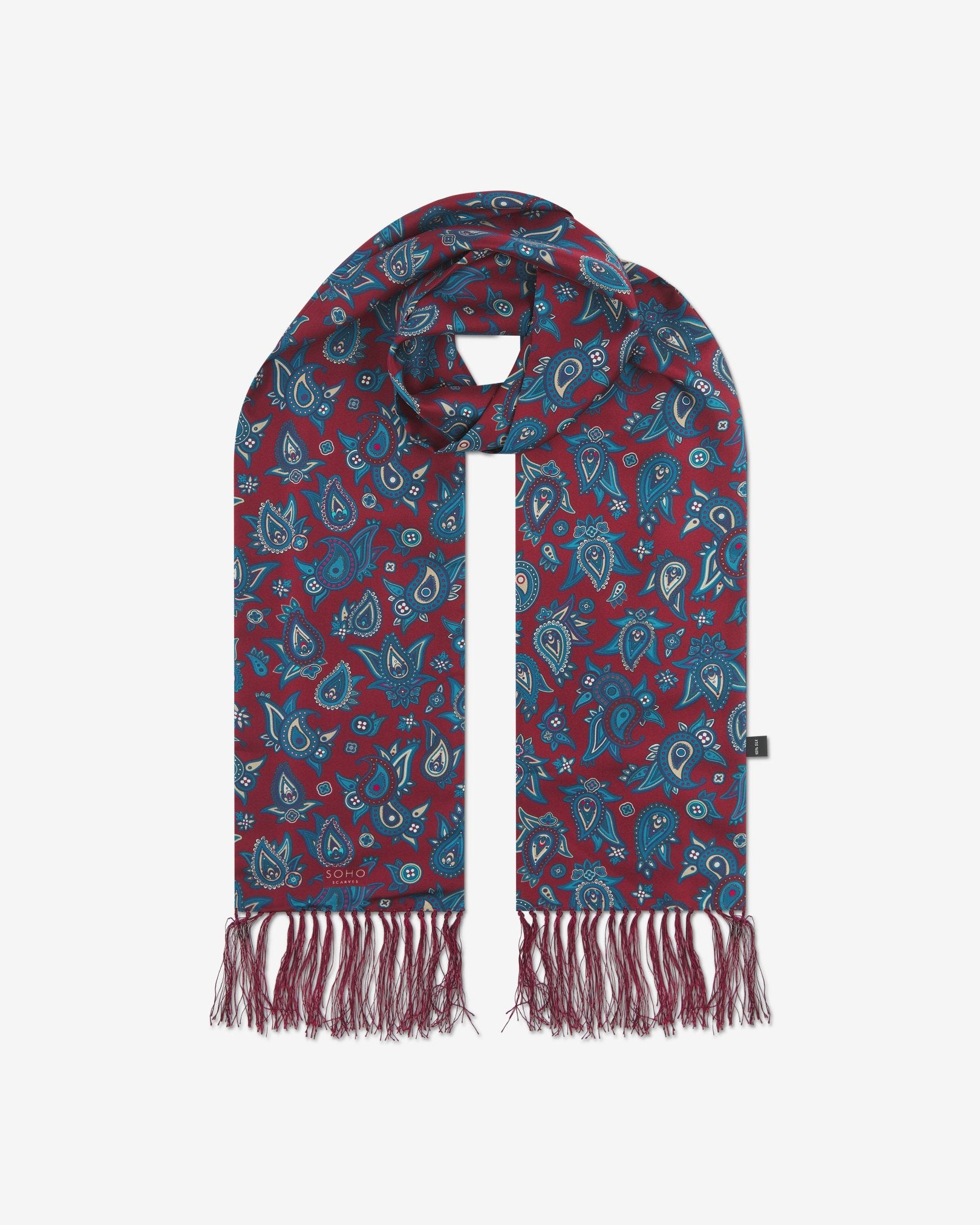 Silk Aviator Scarf in Rust Red Medium Paisley | Soho Scarves