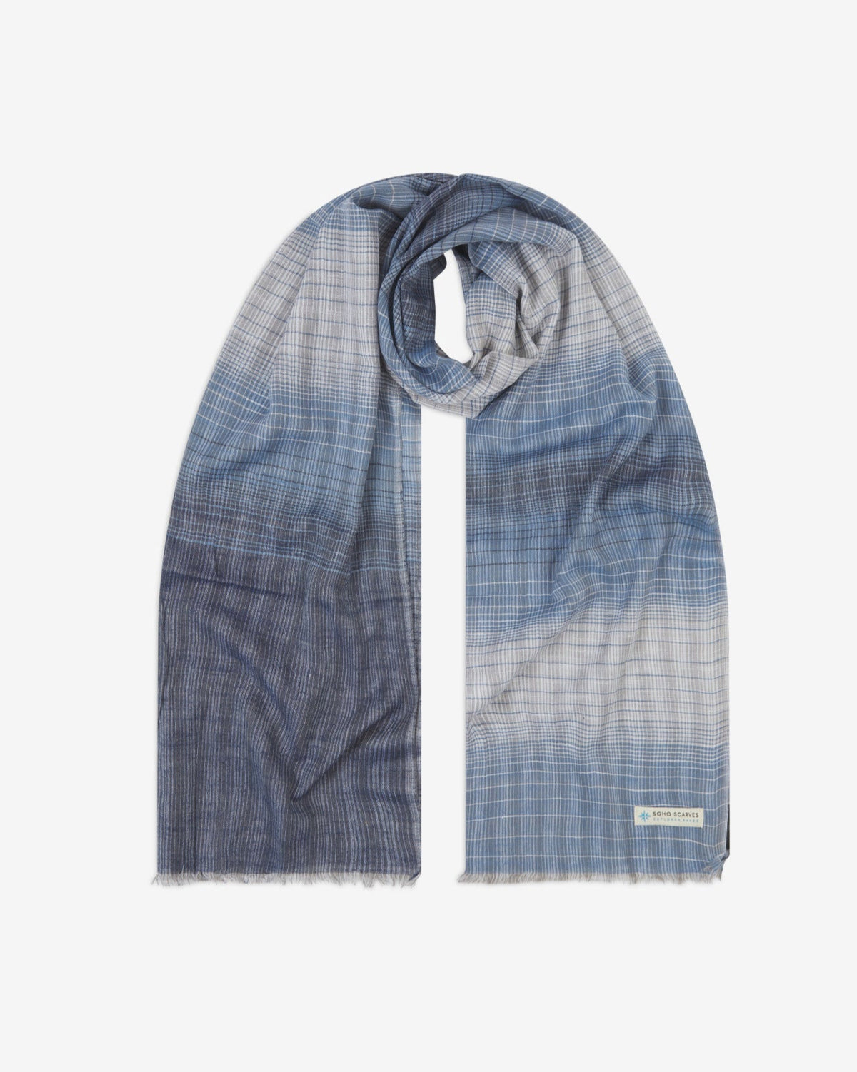 Cotton Explorer Scarf in Blue & Grey Weave | Soho Scarves