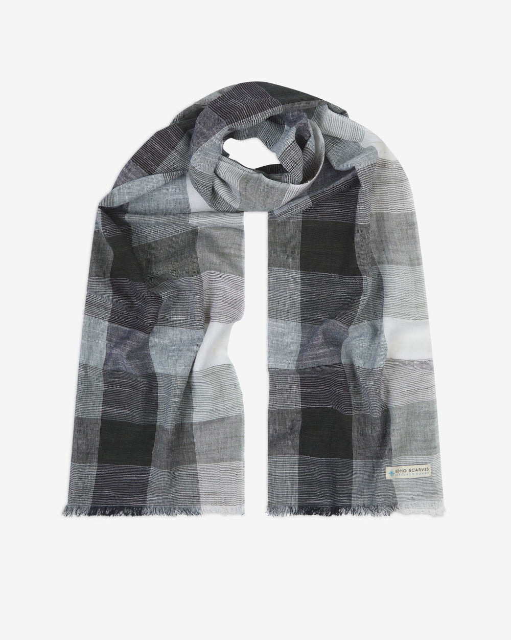 Cotton Explorer Scarf in Grey & White Weave | Soho Scarves