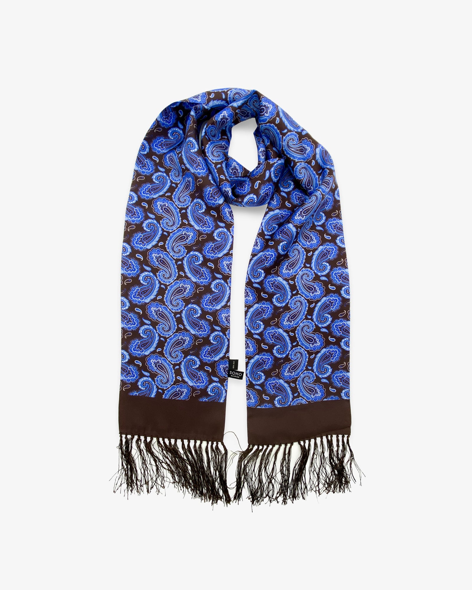 Men's Silk Aviator Scarf | Brown & Blue Paisley | The Myers