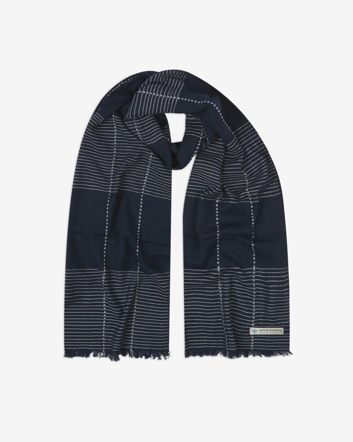 Cotton Explorer Scarf in Navy & White Weave | Soho Scarves