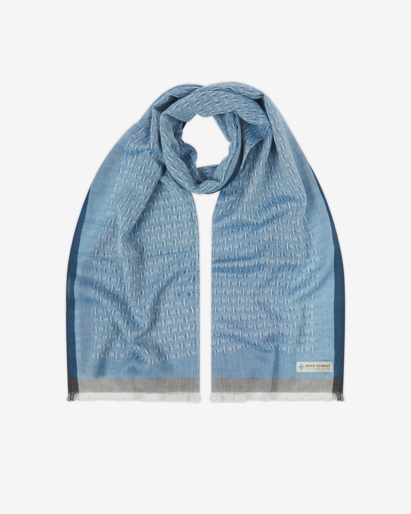 Cotton Explorer Scarf in Blue & Grey Weave | Soho Scarves